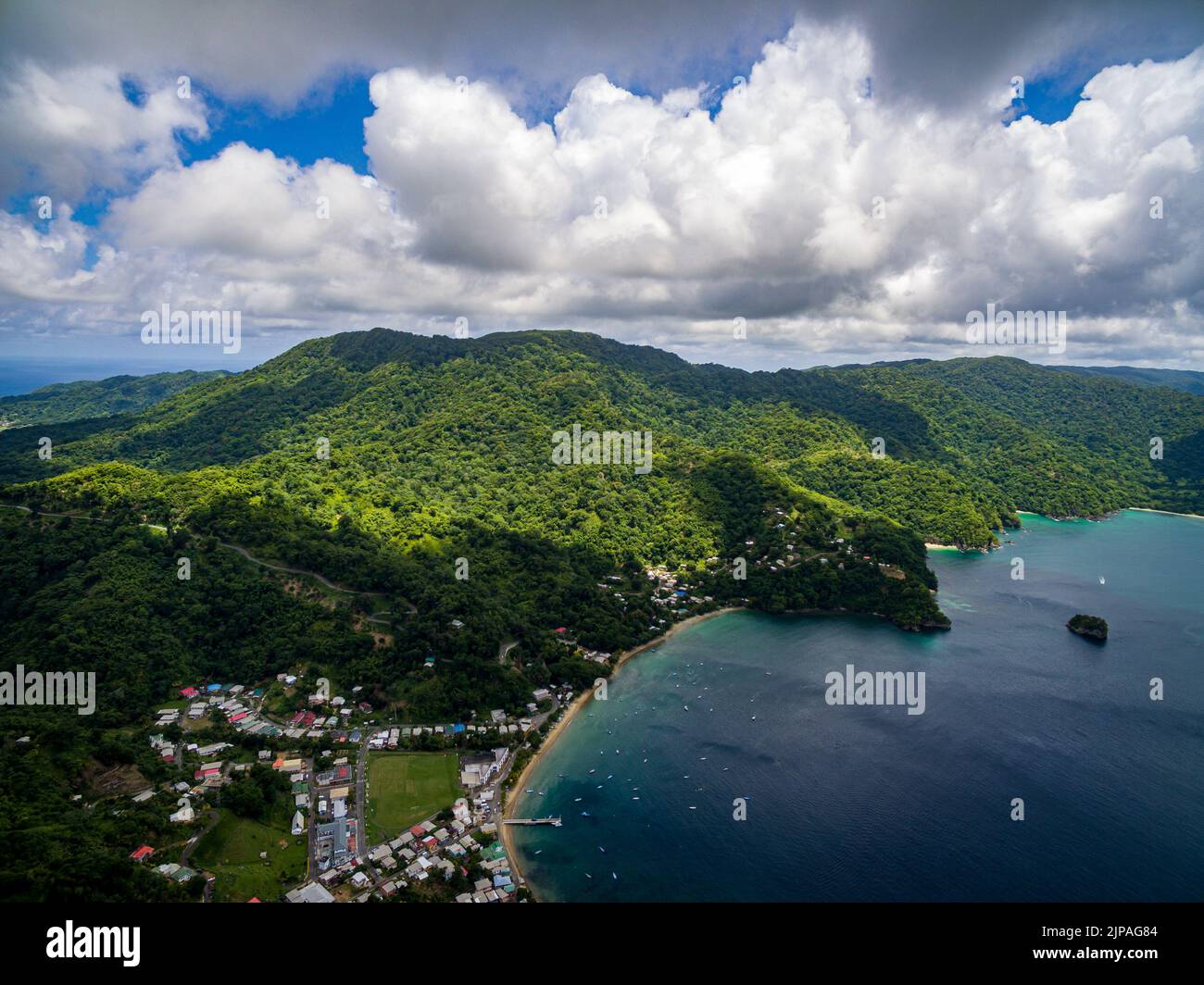 Drone pictures of coastline and end of the Main Ridge of Tobago's North ...