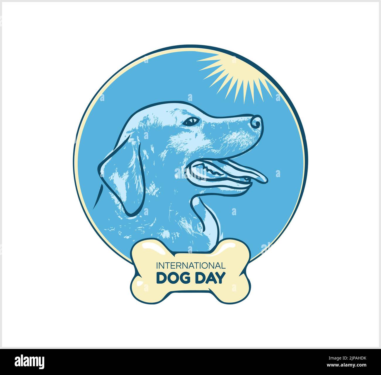 Cute International Dog Day logo or icon in blue and yellow. For print ...