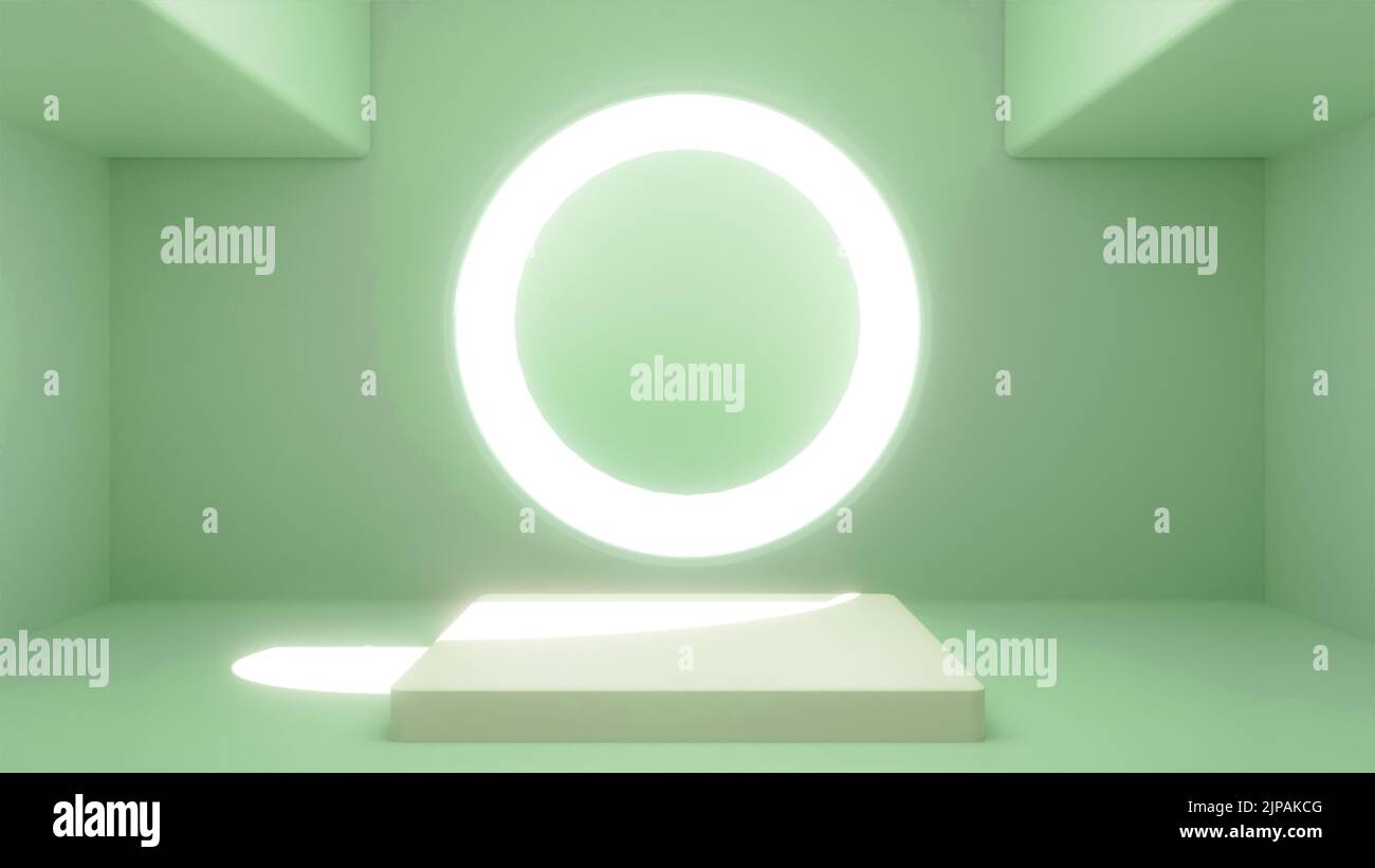 Abstract minimum Scene with geometric shapes. podium with light green ...