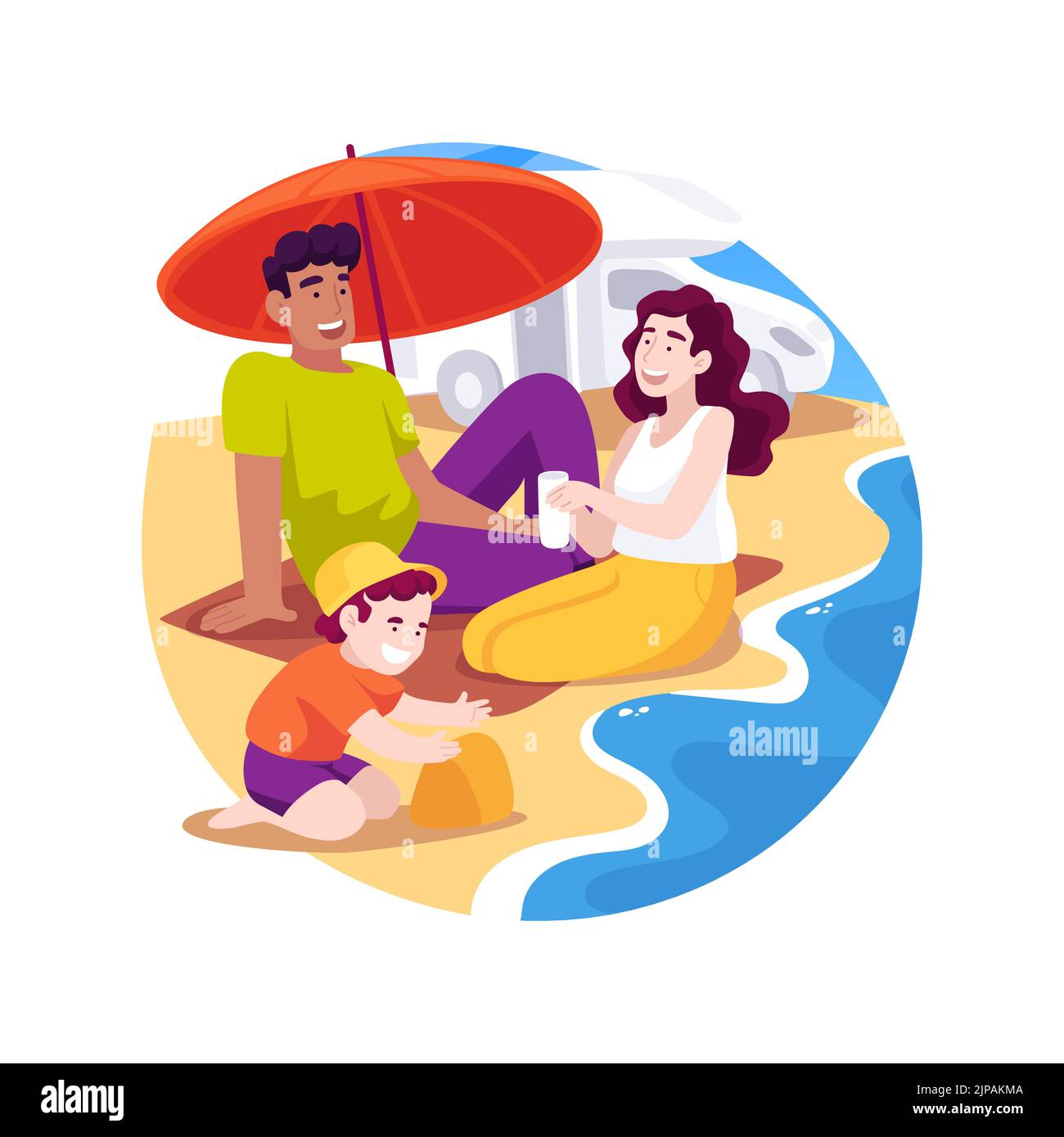 Family ride to the shore isolated cartoon vector illustration Stock ...