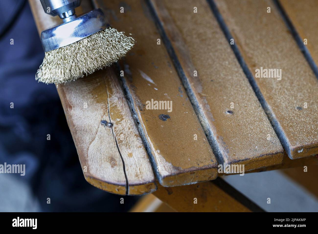 Grinder with wire cup brush. Carpentry tool. Hobby time Stock Photo - Alamy