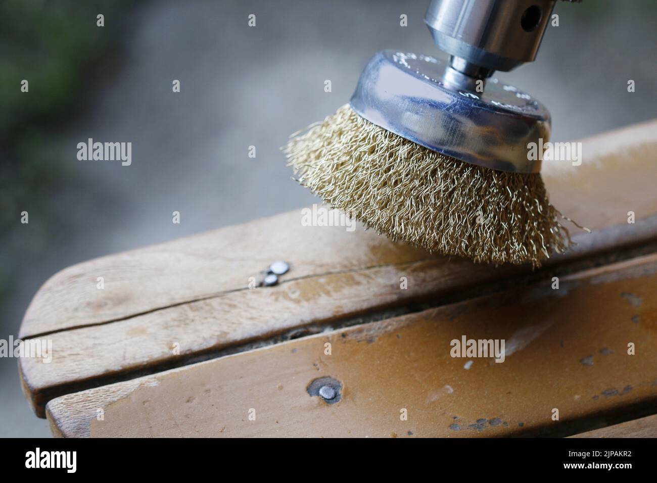 Grinder with wire cup brush. Carpentry tool. Hobby time Stock Photo - Alamy
