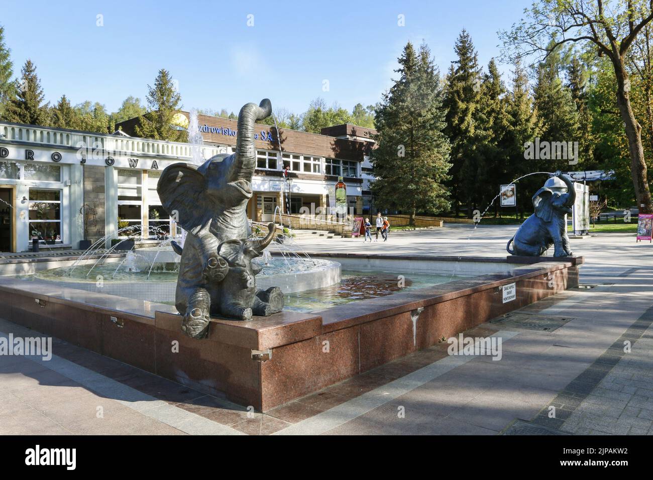 Fountain with elephants in front of main building of health resort ...