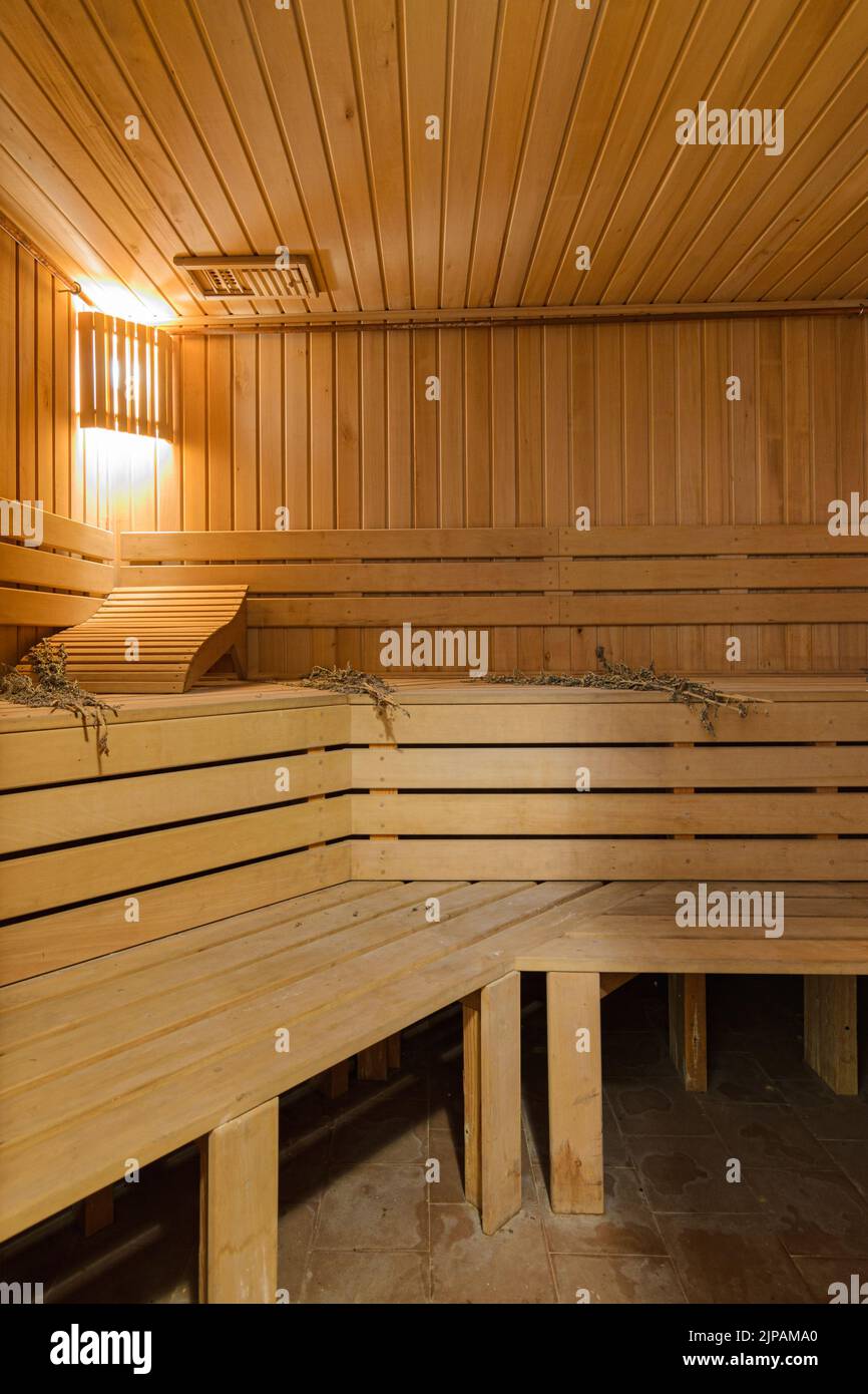 Fragment of the interior of the bath with two shelves Stock Photo - Alamy