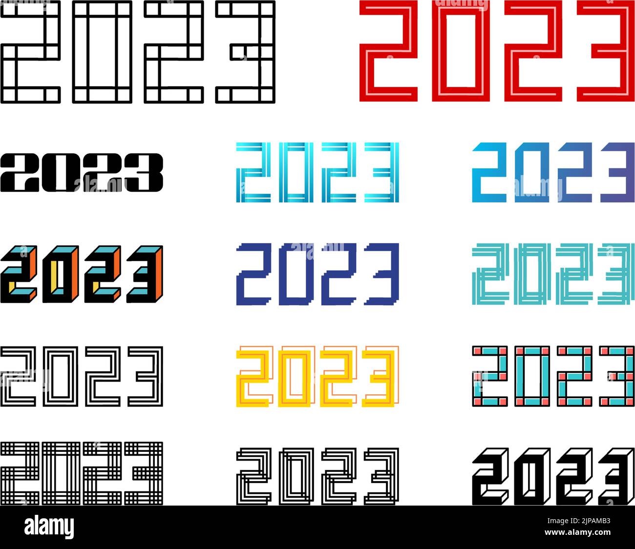 Set of 2023 Happy New Year logo text design. 2023 number design ...