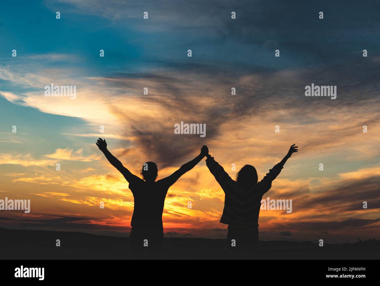 Woman raised two hands hi-res stock photography and images - Alamy
