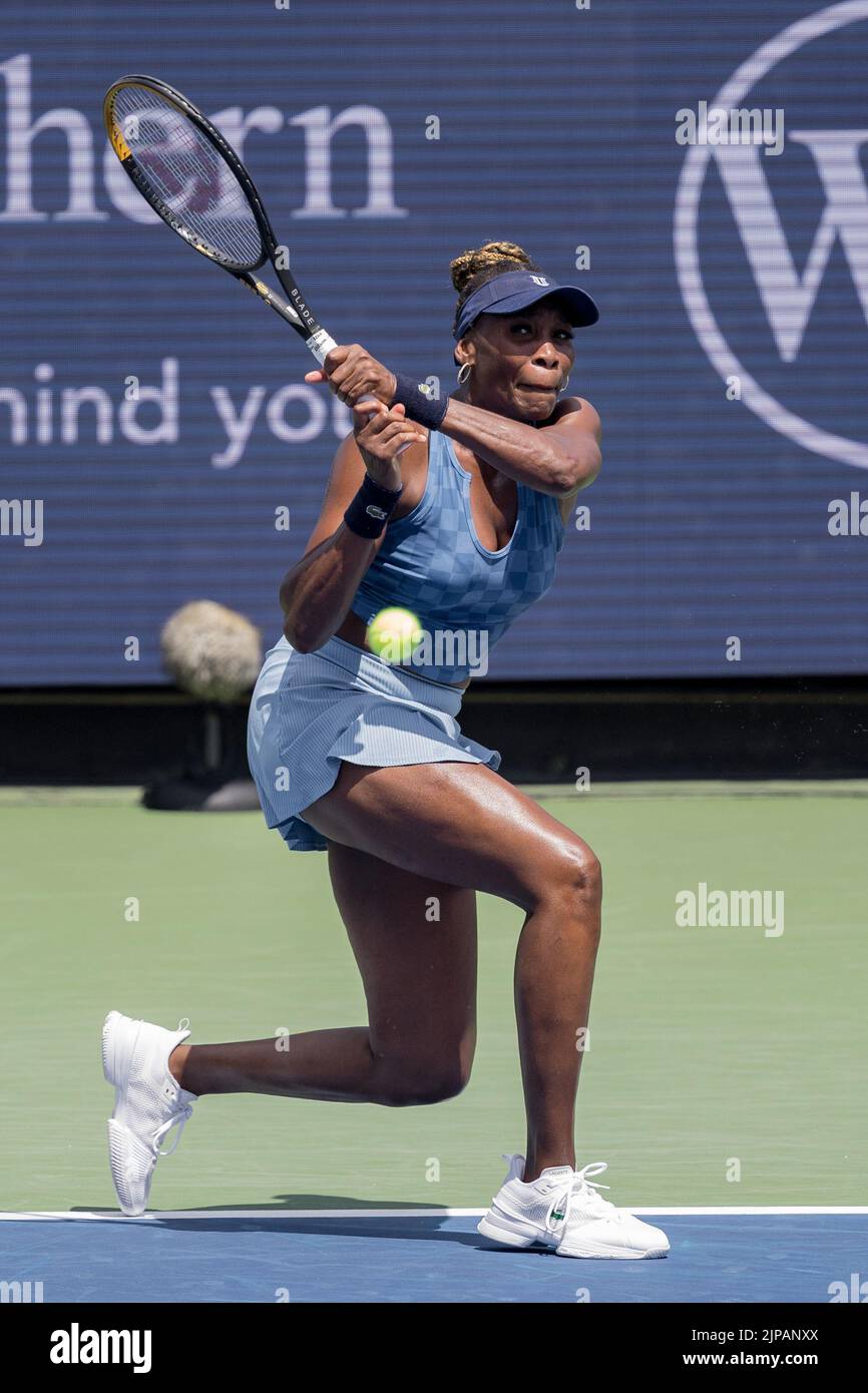 Mason, Ohio, USA. 16th Aug, 2022. Venus Williams (USA) hits a two ...
