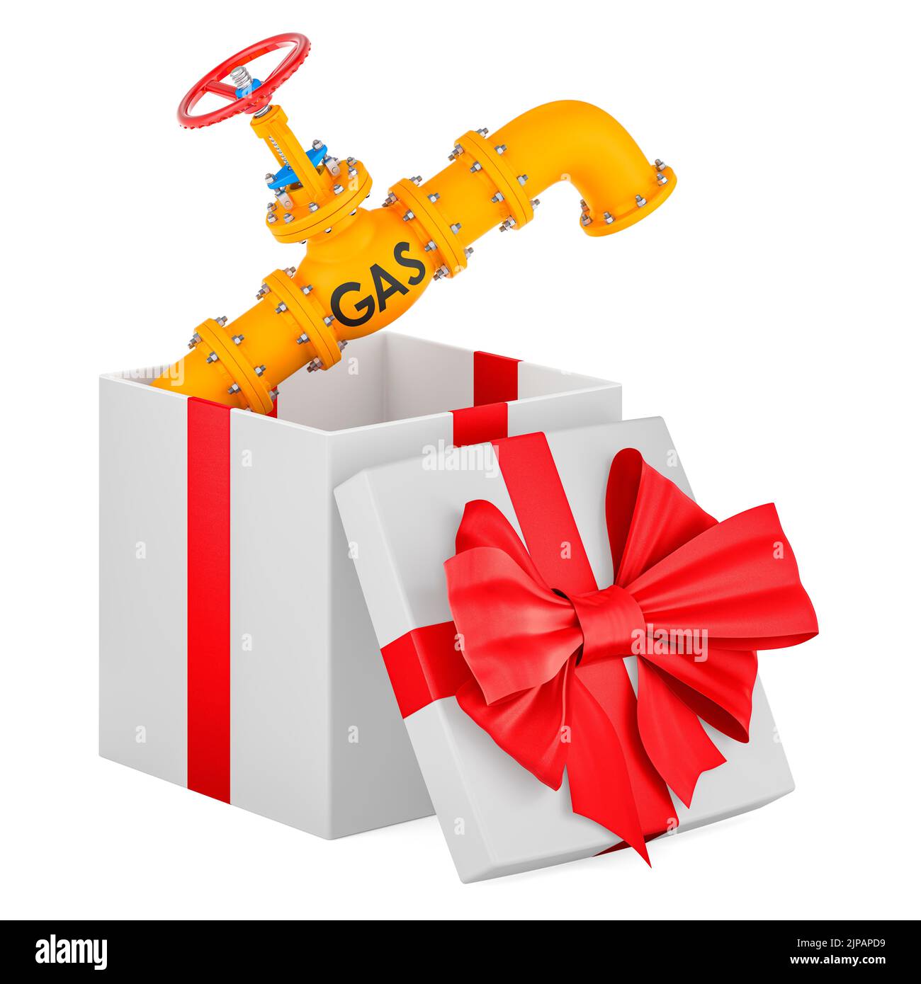 Gas pipeline inside gift box, present concept. 3D rendering isolated on ...