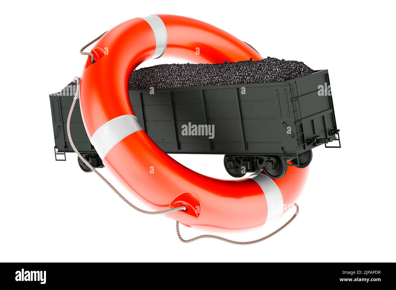 Mineral wagon with coal inside lifebelt, 3D rendering isolated on white ...