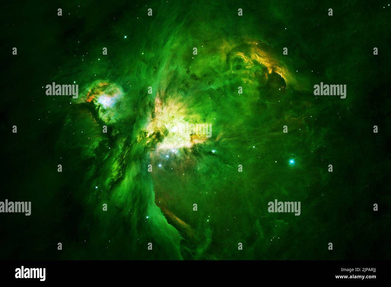 Green space nebula in dark space. Elements of this image furnished by ...