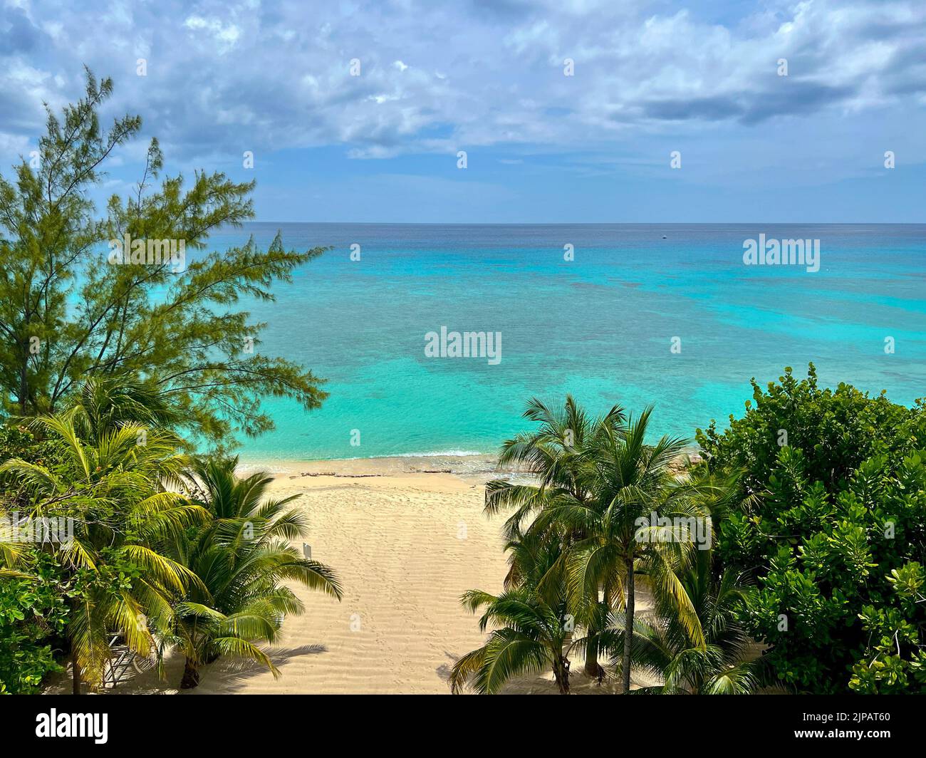 An aerial view of Cemetery Beach on Seven Mile Beach in Grand Cayman ...