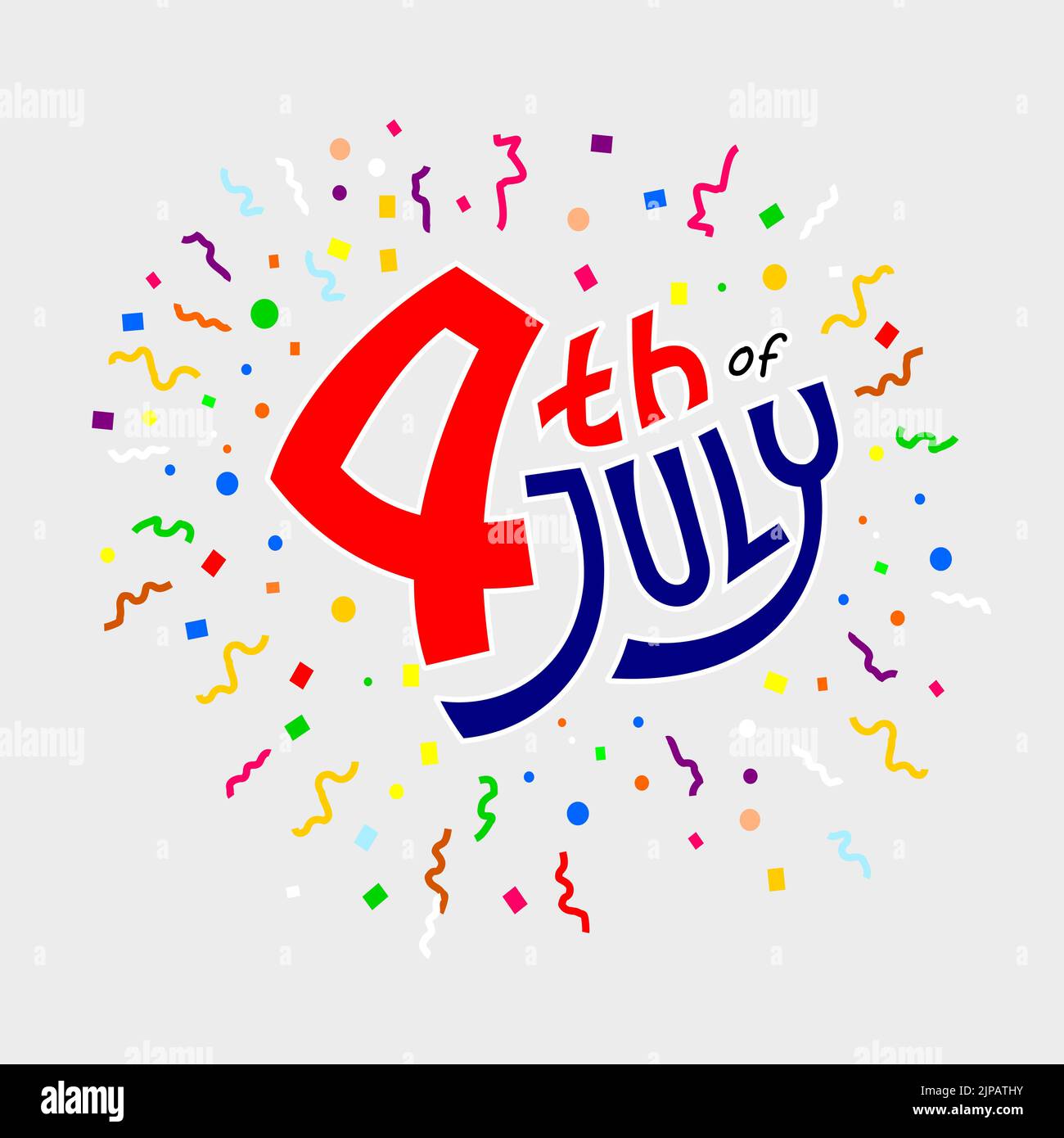 A 4th of July banner with fun confetti on the sides on gray background ...