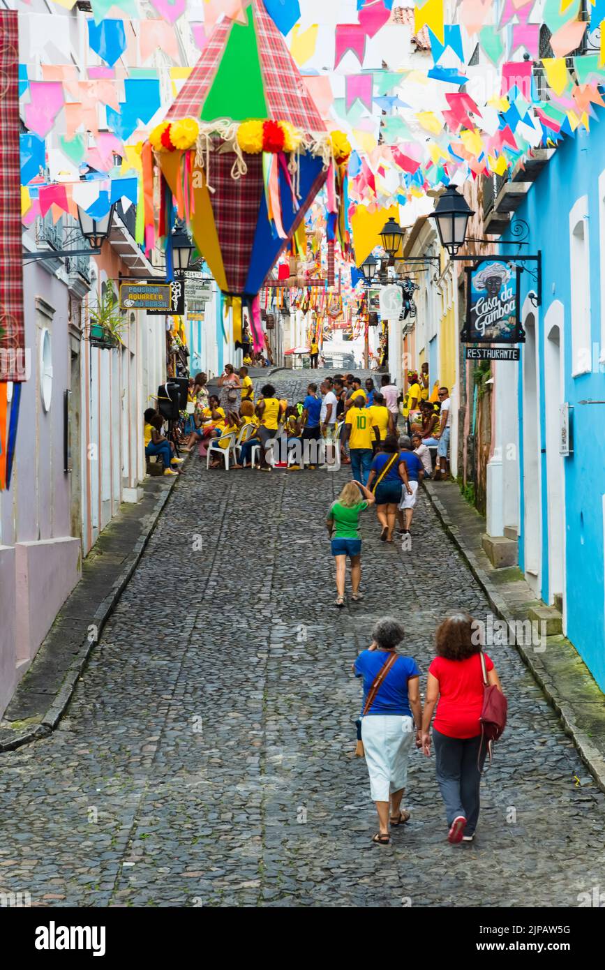 Salvador, Bahia, Brazil - June 22, 2018: Fans of Brazil are seen in ...