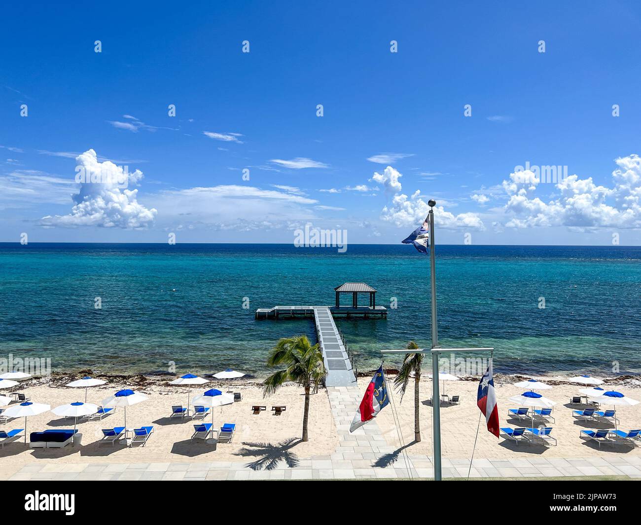 Cayman Islands - June 28, 2022: An aerial view of Rum Point beach from ...