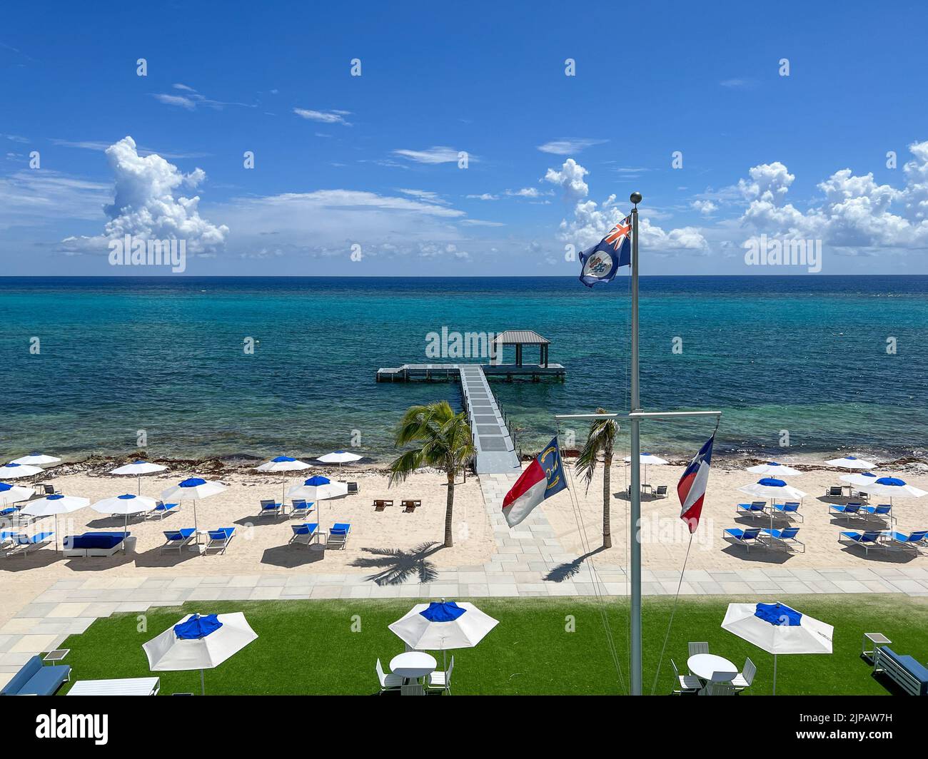Cayman Islands - June 28, 2022: An aerial view of Rum Point beach from ...