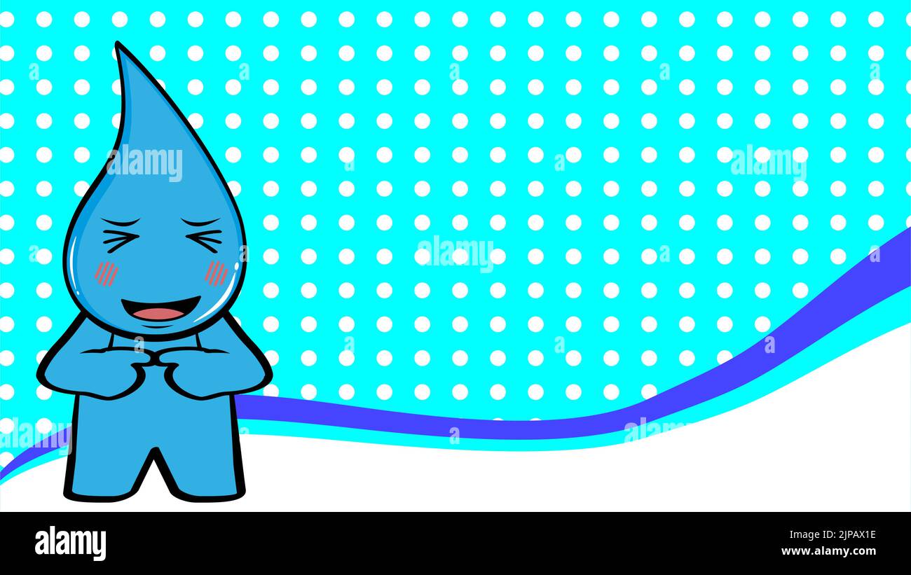 funny water drop character cartoon expression blue background card ...