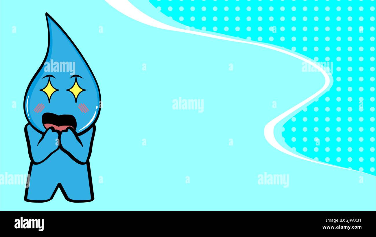 funny water drop character cartoon expression blue background card ...