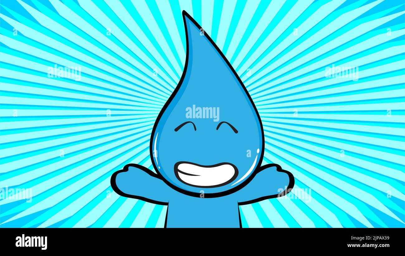 funny water drop character cartoon expression blue background card ...