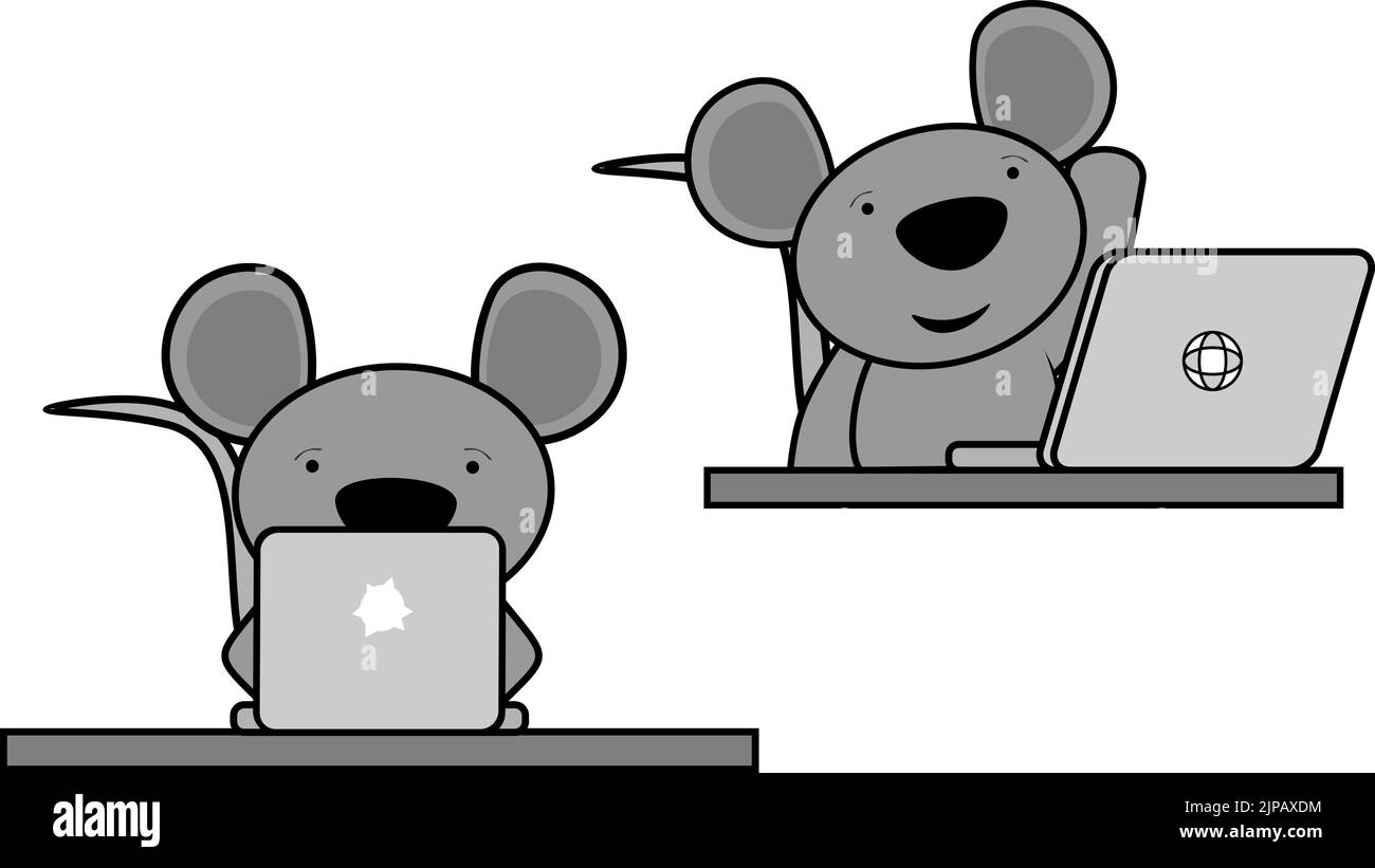 little mouse kid character cartoon computer learning pack in vector ...