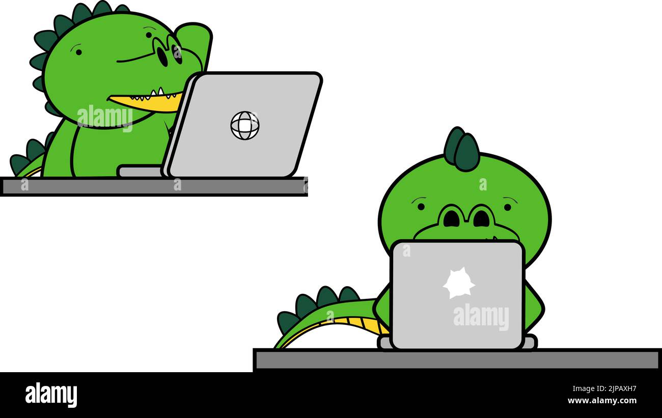 little crocodile kid character cartoon computer learning pack in vector ...
