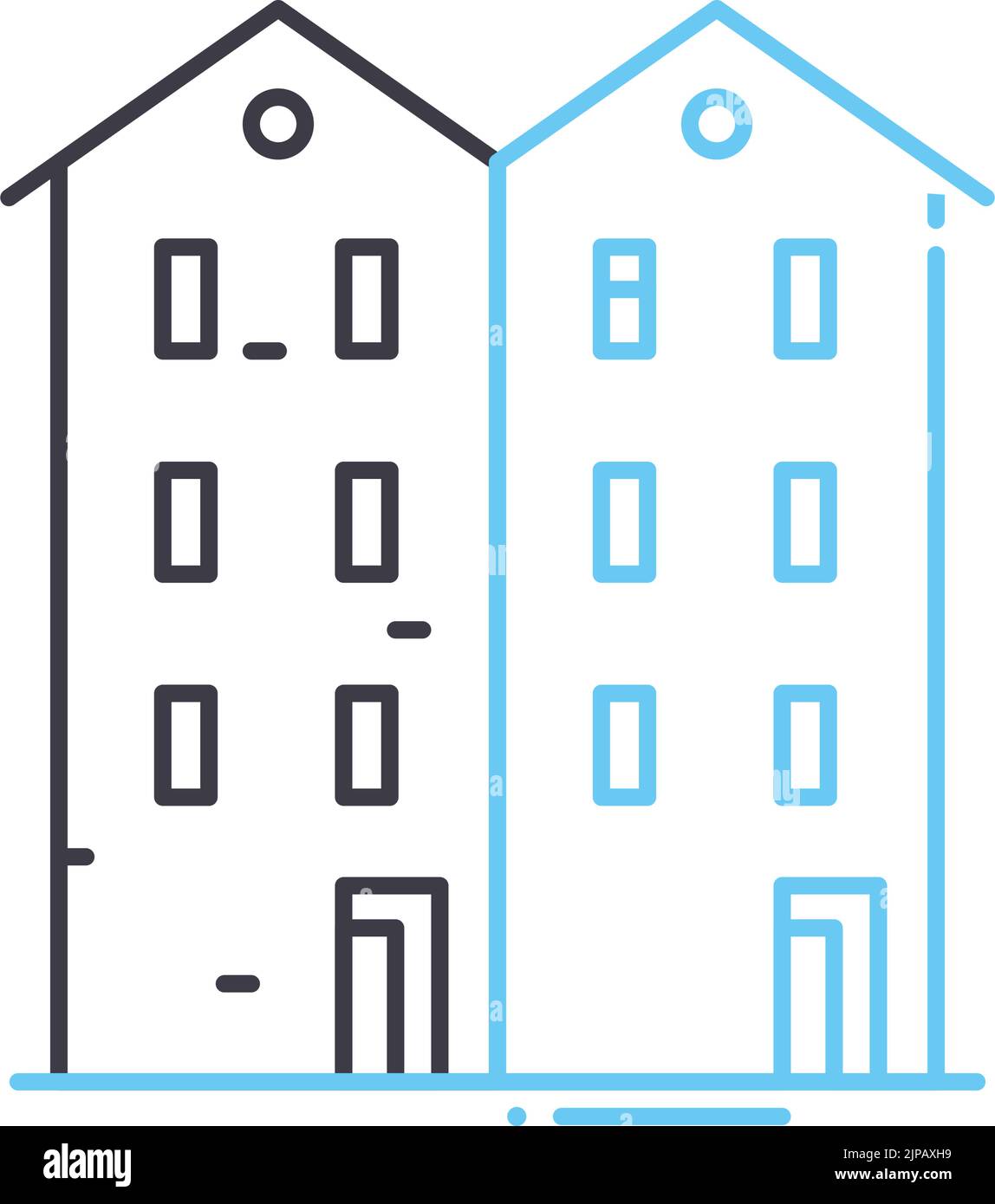 retro apartment building line icon, outline symbol, vector illustration ...