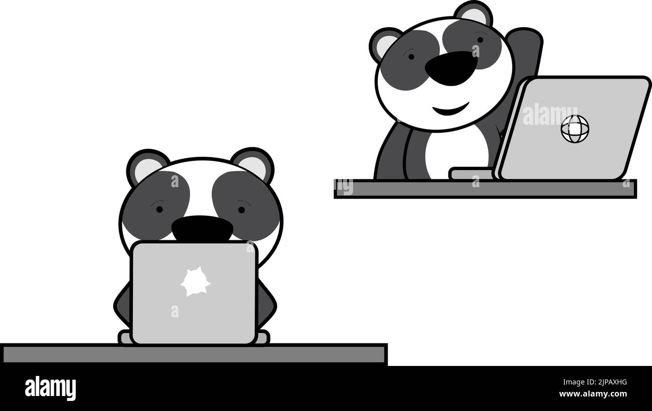 little panda bear kid character cartoon computer learning pack in ...