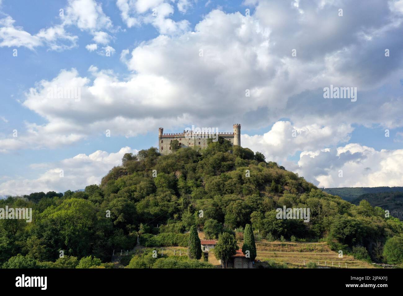 The castle of Montalto Dora, at an altitude of 405 meters, on the ...