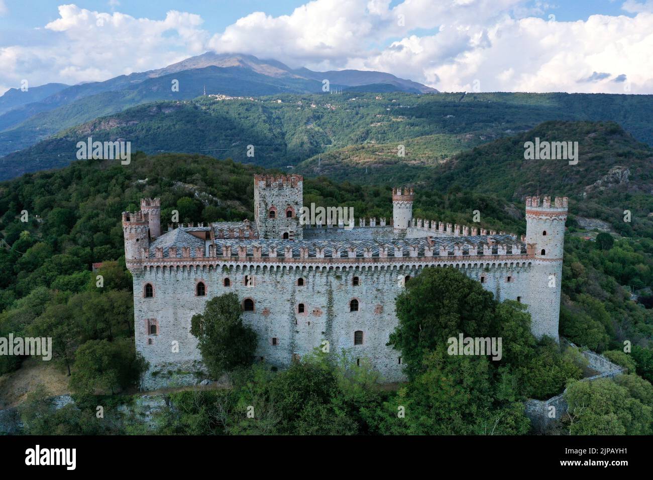 The castle of Montalto Dora, at an altitude of 405 meters, on the ...
