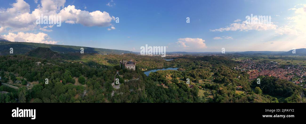 The castle of Montalto Dora, at an altitude of 405 meters, on the ...