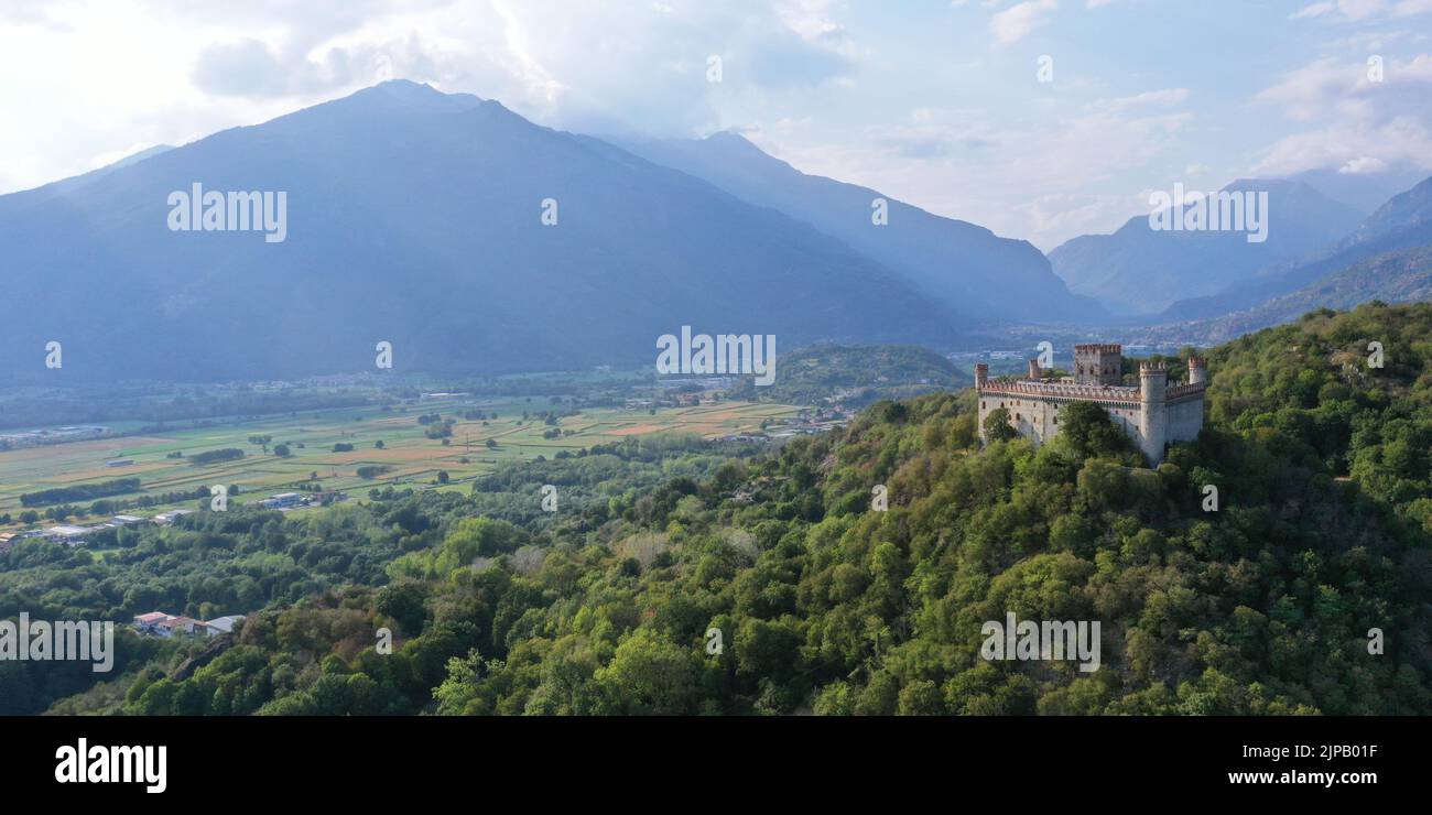 The castle of Montalto Dora, at an altitude of 405 meters, on the ...