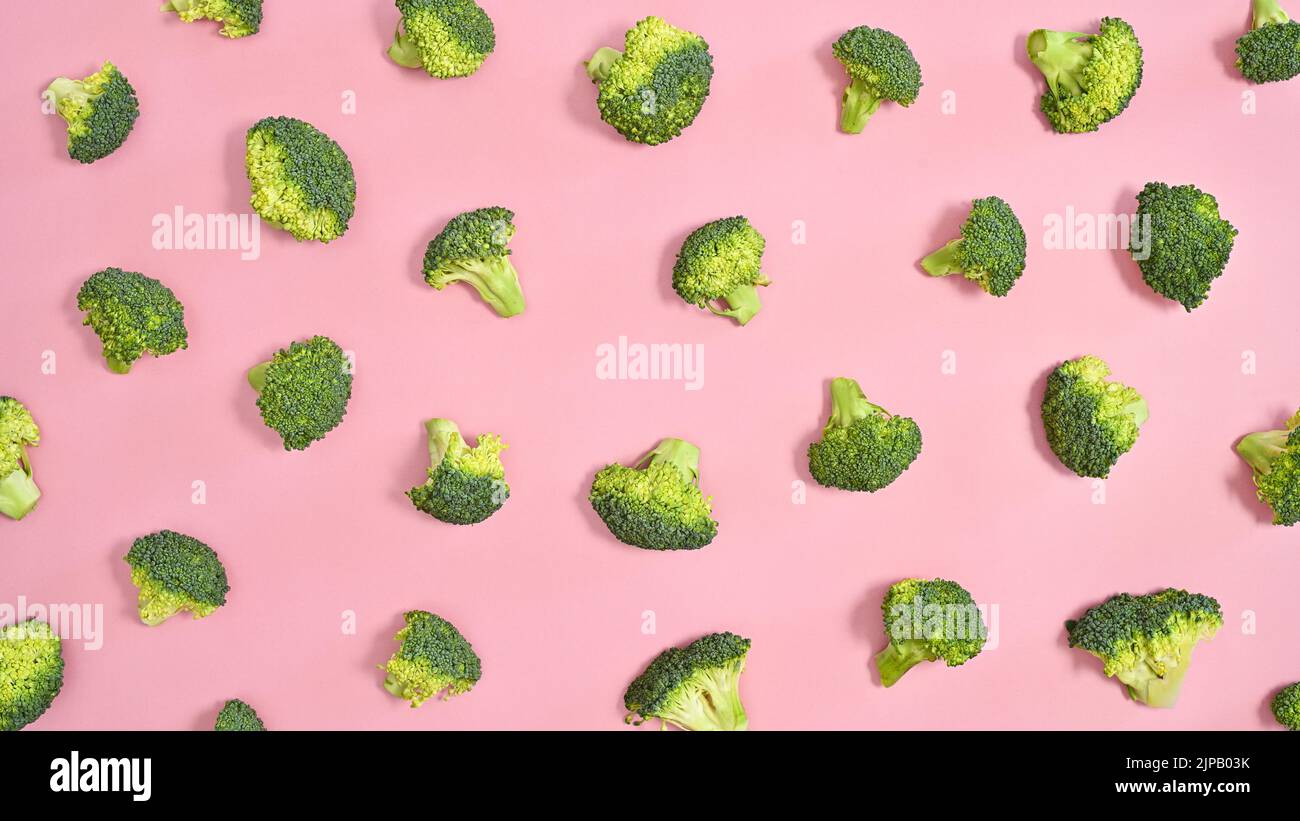 Broccoli creative pattern on pastel pink background. Healthy food ...