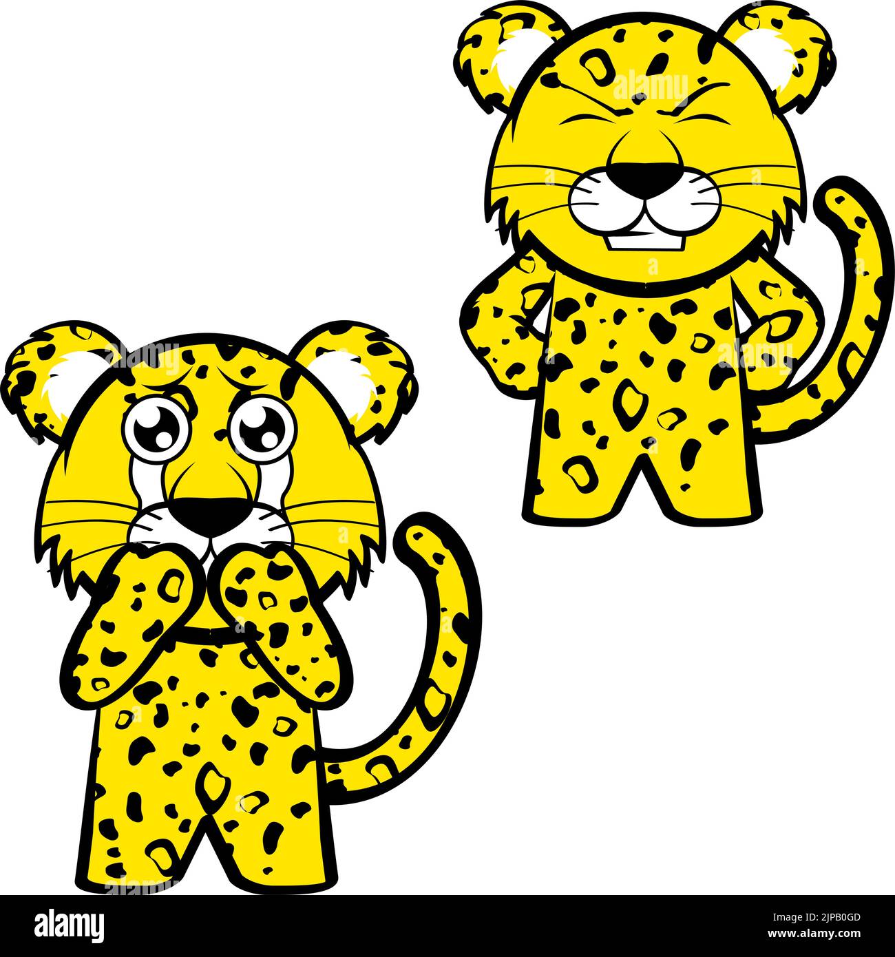 crying standing chibi leopard kid character cartoon expressions pack collection in vector format ...