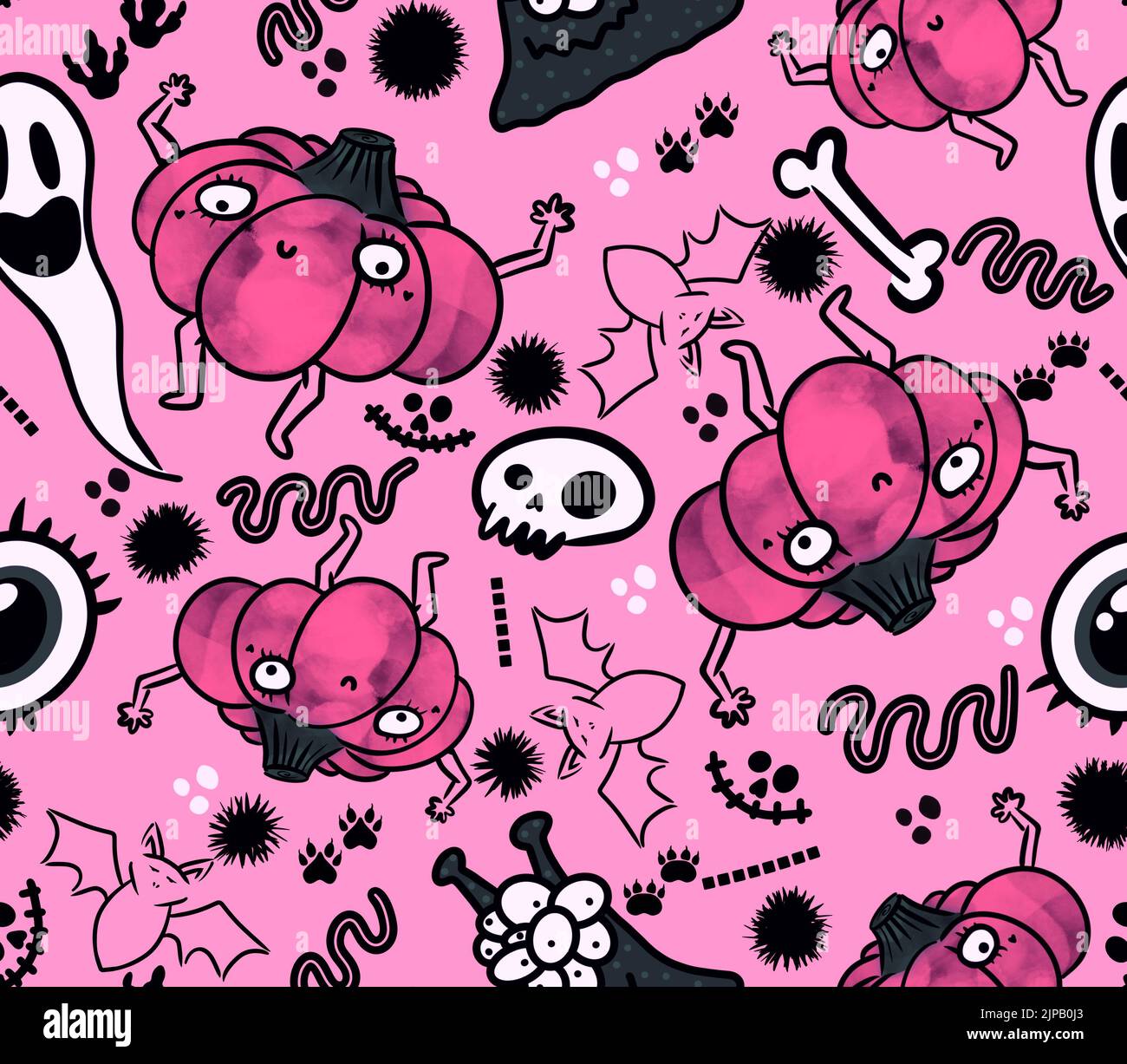 Halloween seamless pumpkins and witch hat and ghost pattern for fabrics ...