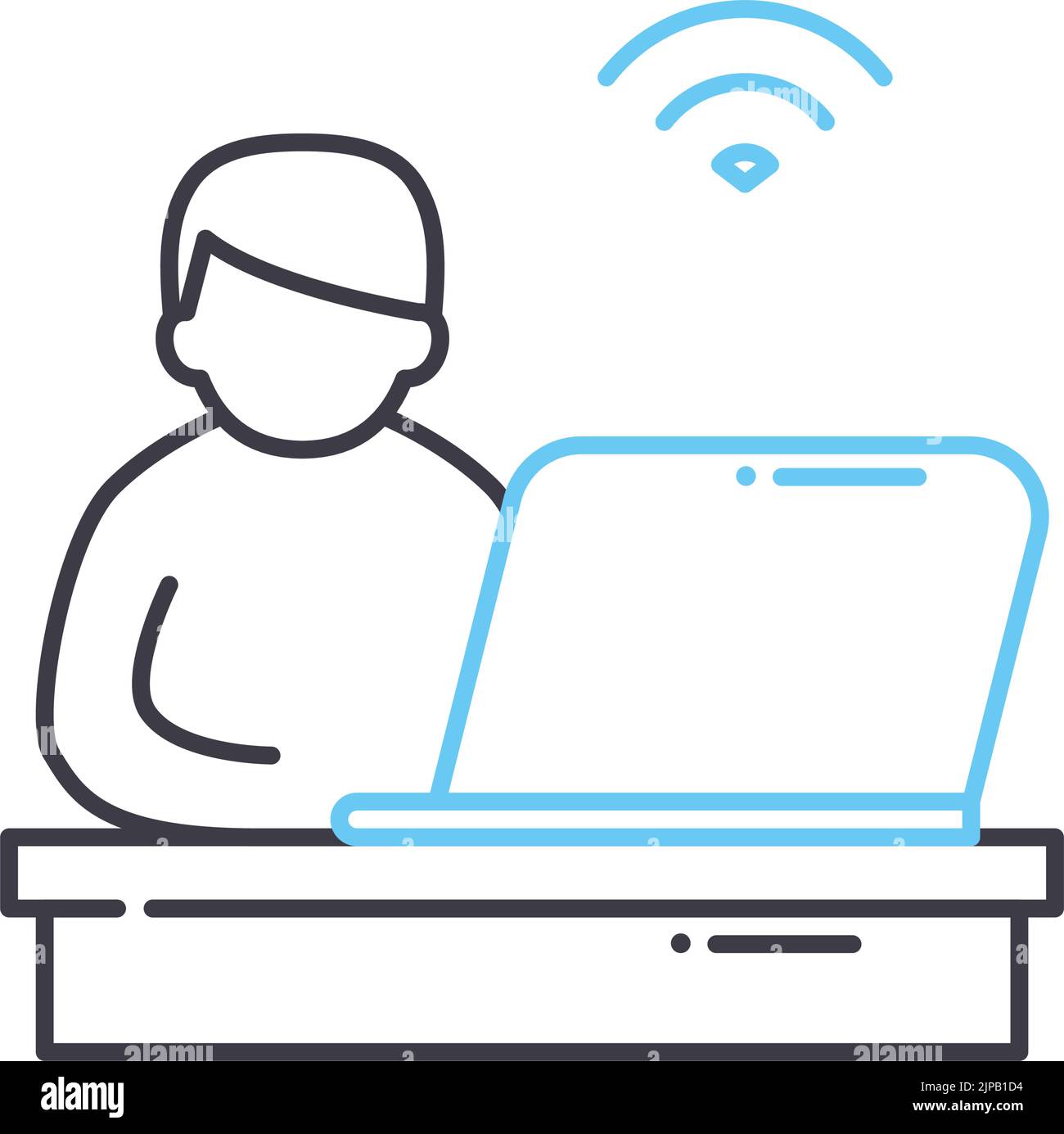 online office line icon, outline symbol, vector illustration, concept ...