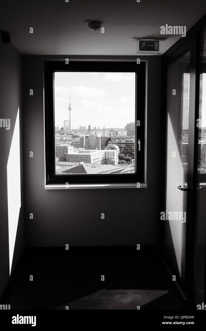 The Berlin skyline with television tower through the window of a ...