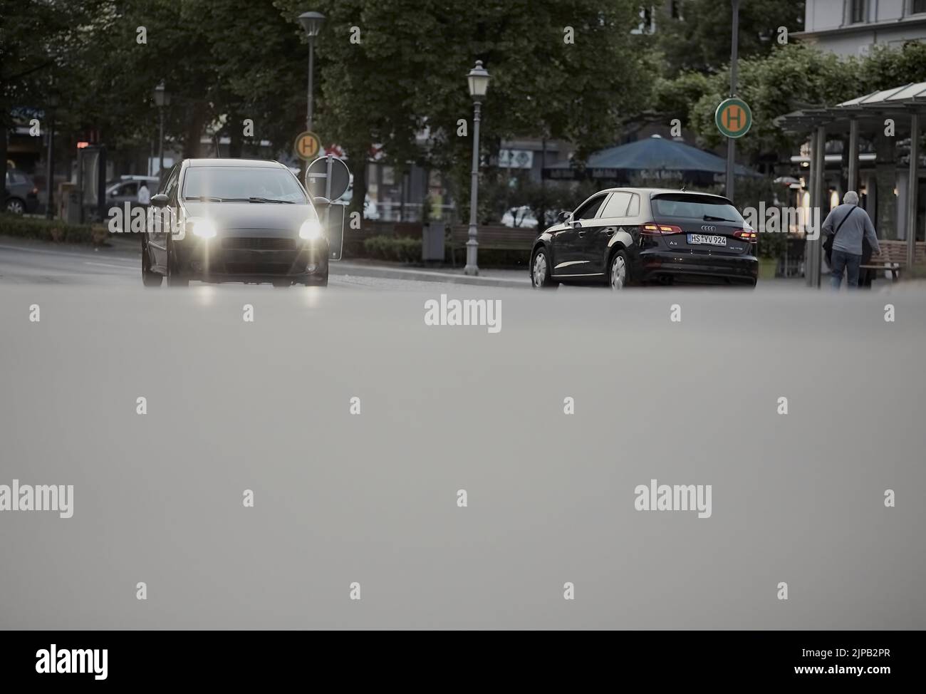 A busy road with cars riding through an intersection in Geilenkirchen ...
