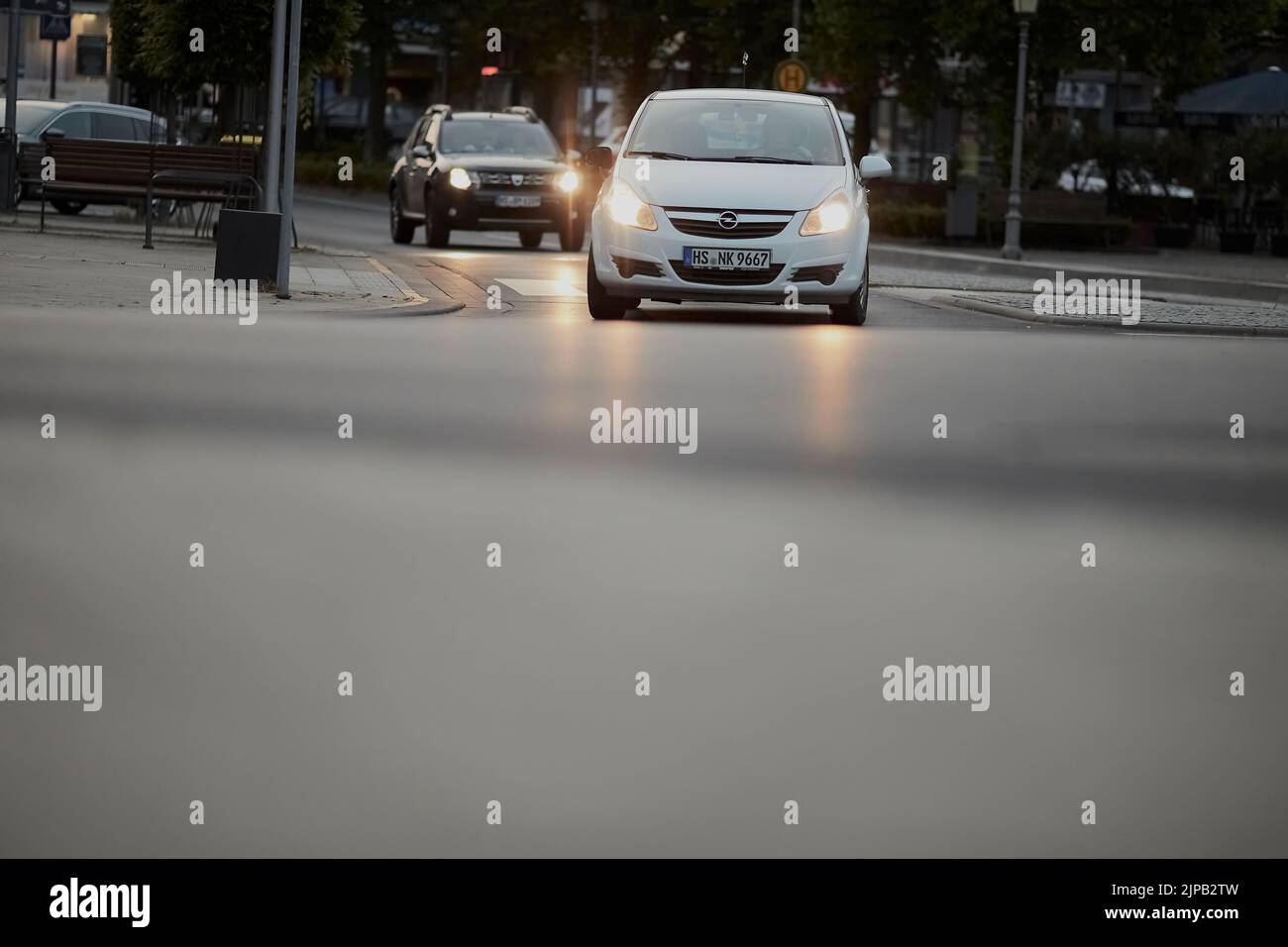 A busy road with cars riding through an intersection in Geilenkirchen ...