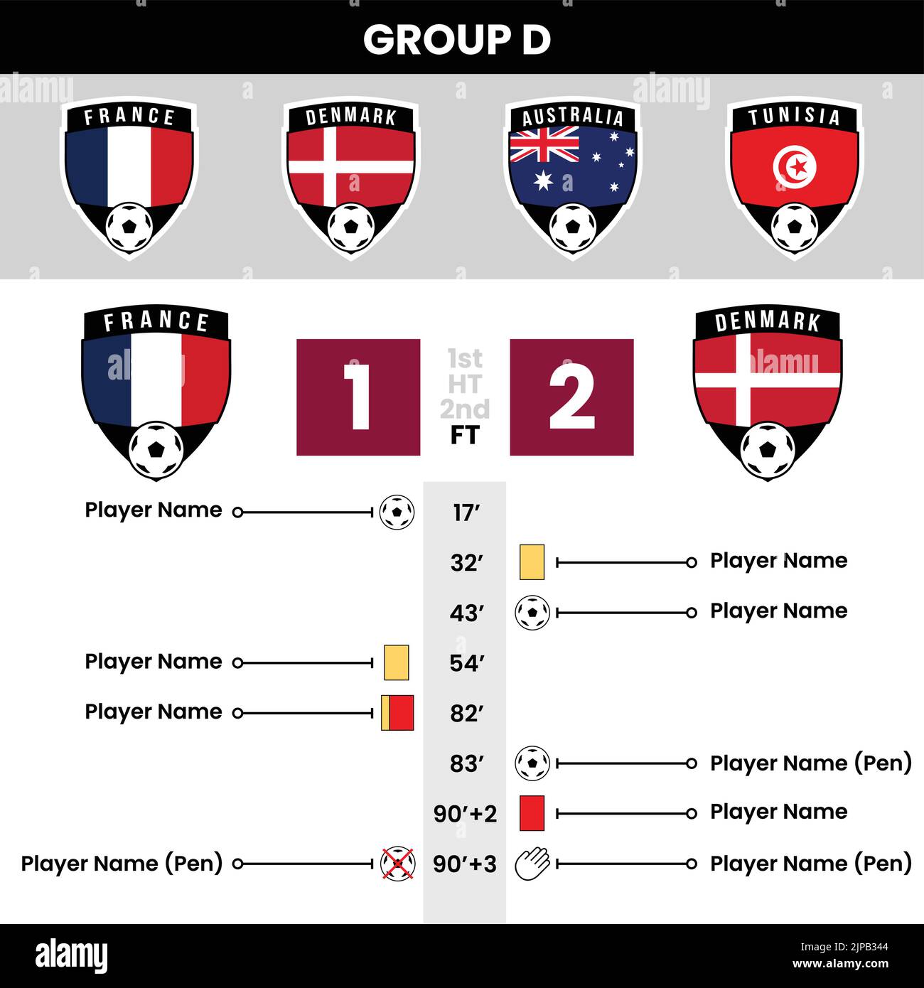Football Match Events and Details with Shield Shaped Team Icons Stock ...