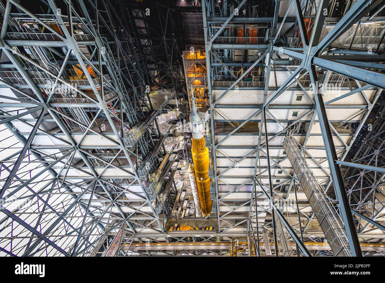 USA. 16th Aug, 2022. NASA's Space Launch System sits at the Vehicle ...