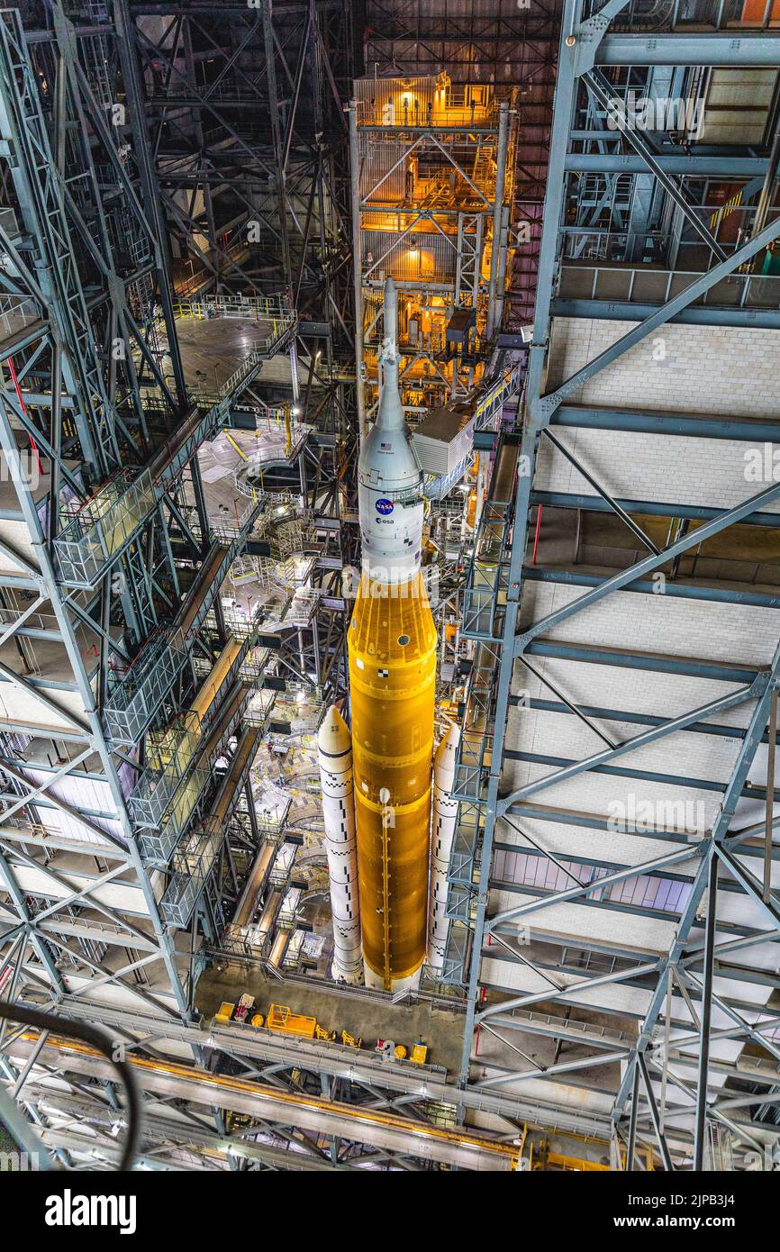 Florida, US, Aug. 16, 2022, NASA’s Space Launch System sits at the ...
