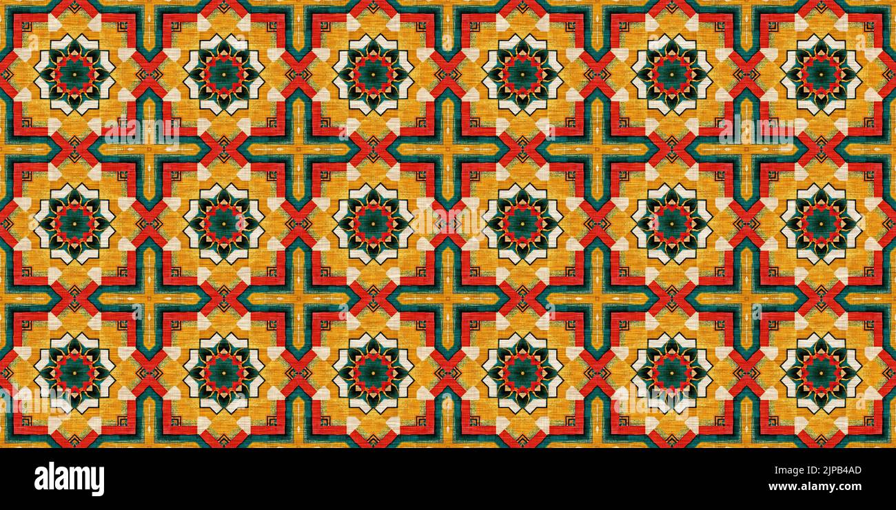 Traditional tile mosaic seamless border pattern print. Fabric effect ...