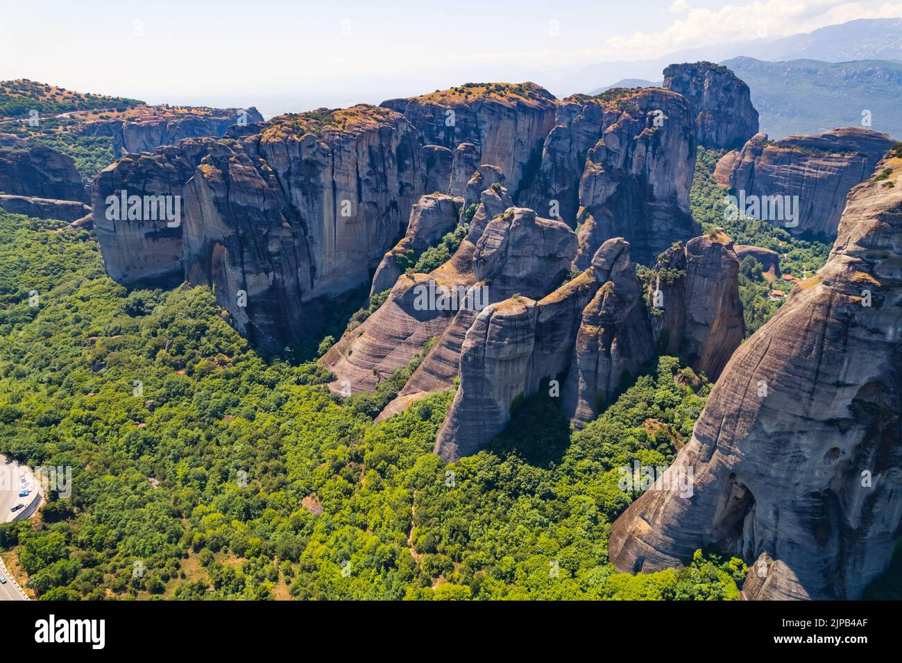 stunning aerial view of the famous monasteries on the tops of stone ...