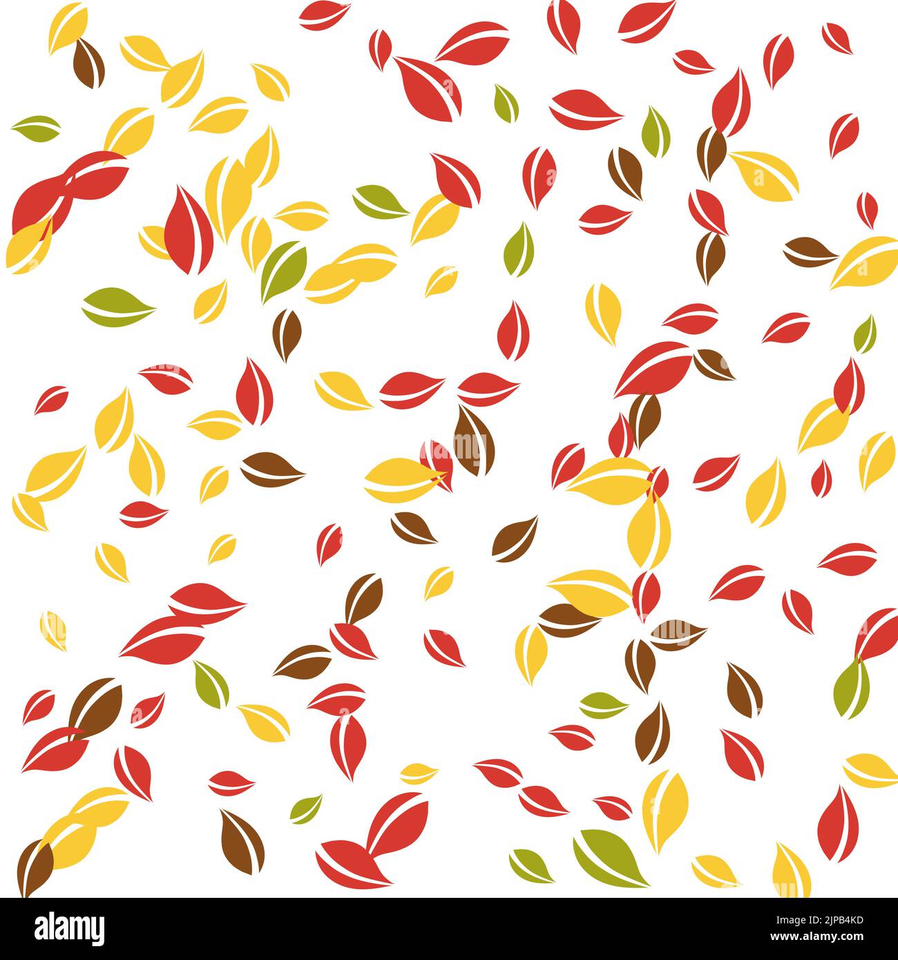 Falling autumn leaves. Red, yellow, green, brown chaotic leaves flying ...