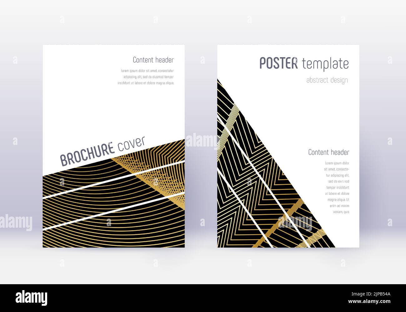 Geometric cover design template set. Gold abstract lines on black ...