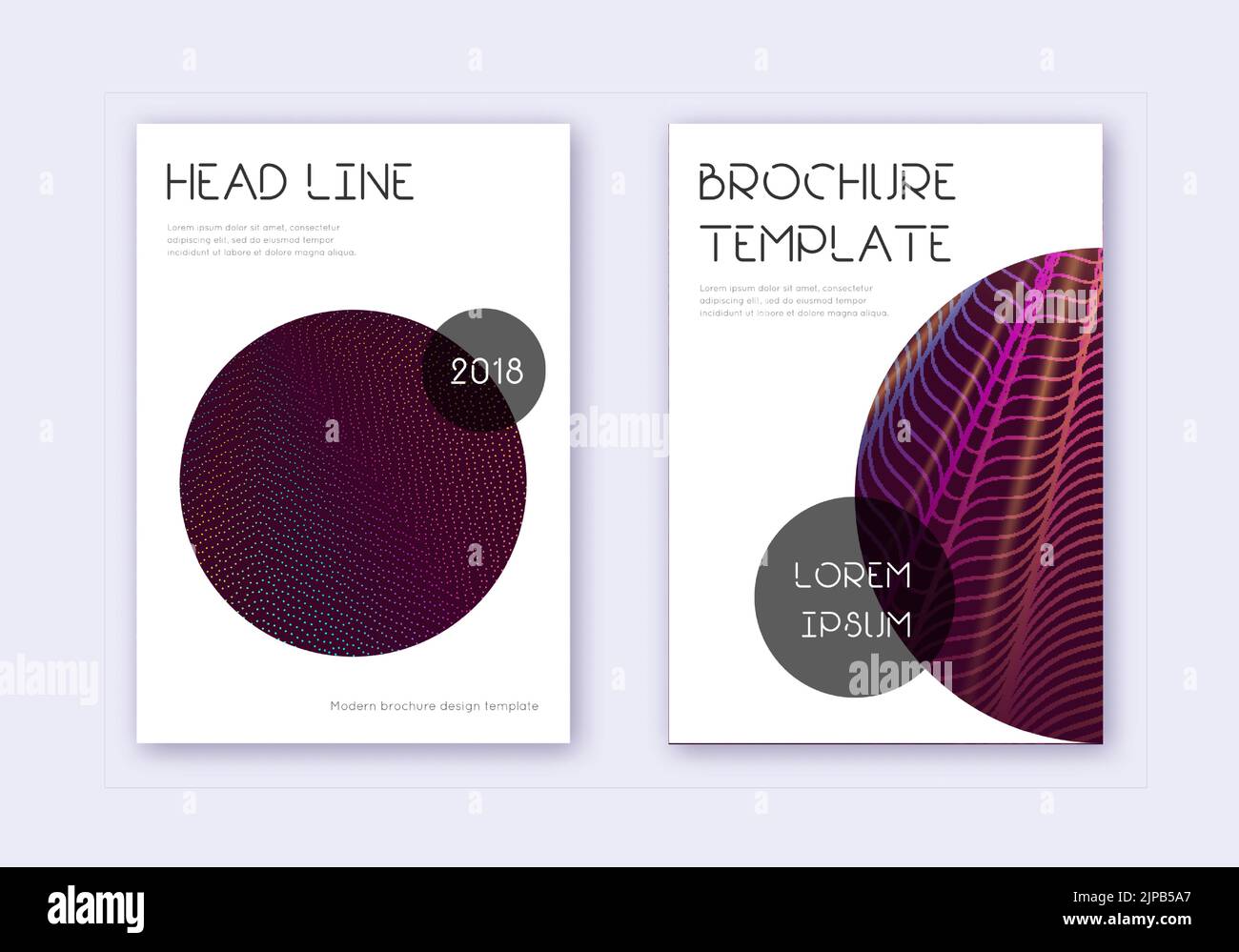 Trendy cover design template set. Rainbow abstract lines on wine red ...