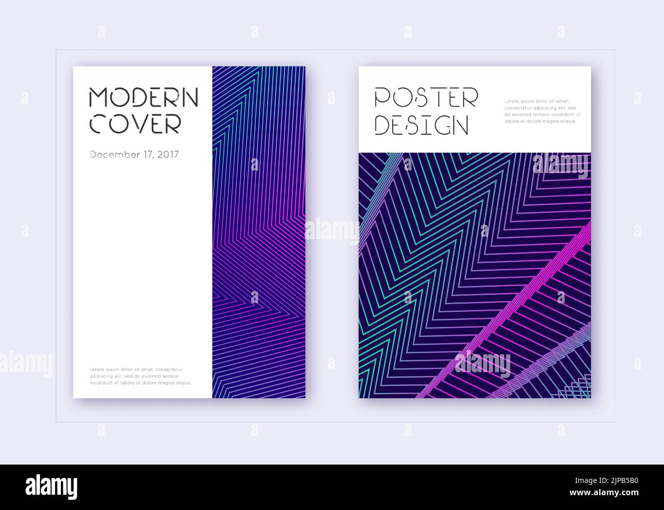 Minimal cover design template set. Neon abstract lines on dark blue ...