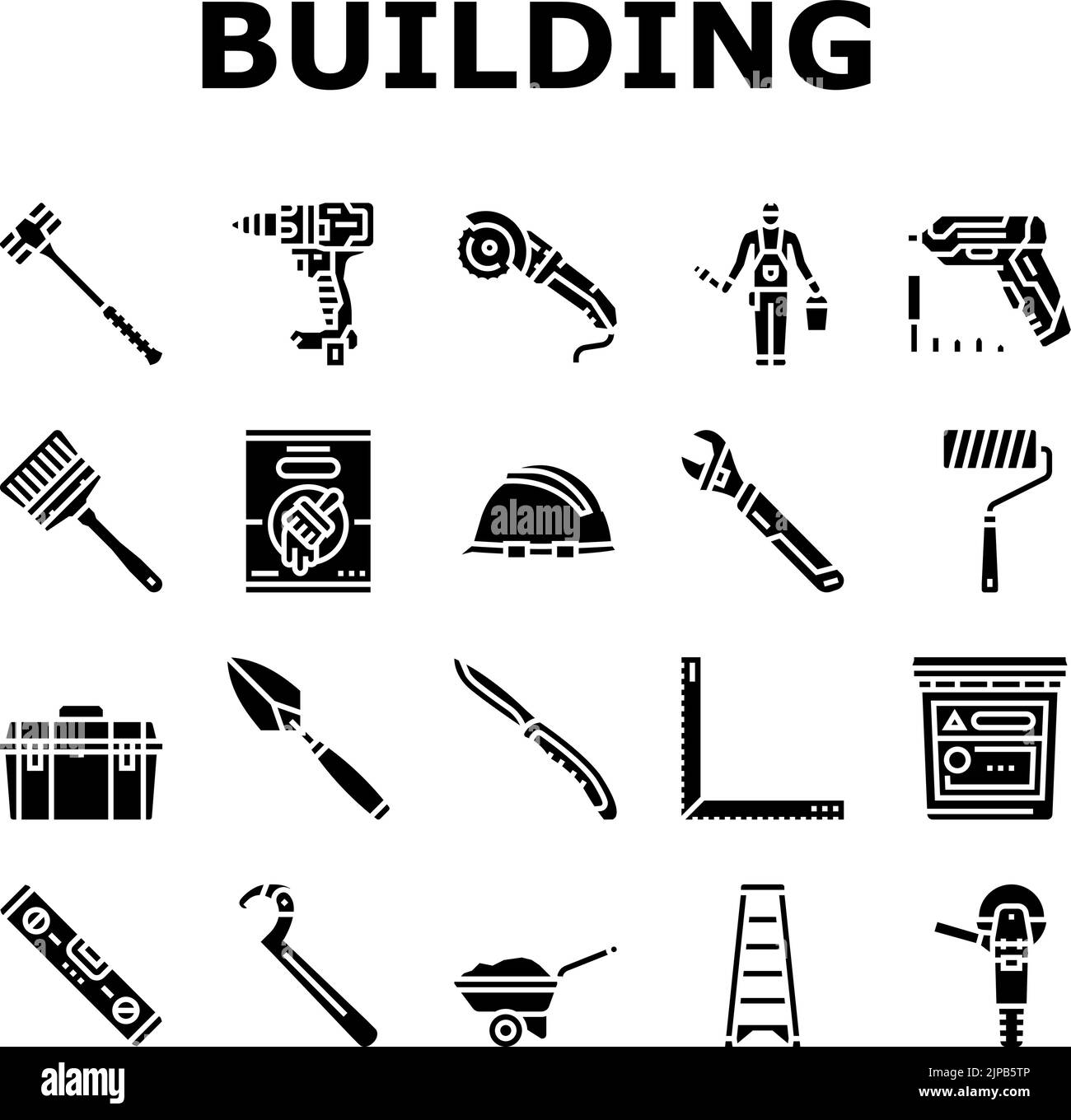 building tool hammer repair drill icons set vector Stock Vector Image ...