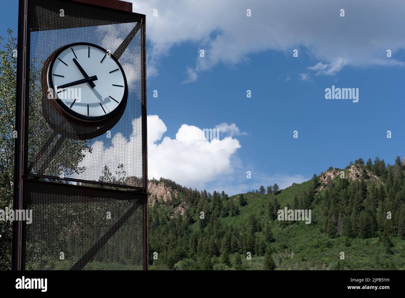 Tall clock tower in Wagner Park in downtown Aspen, Colorado in the ...