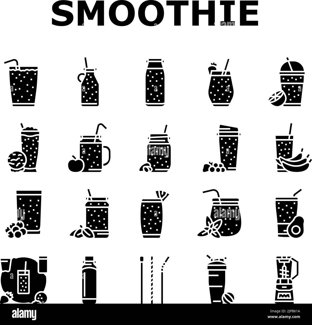 smoothie fruit juice food shake icons set vector Stock Vector Image ...