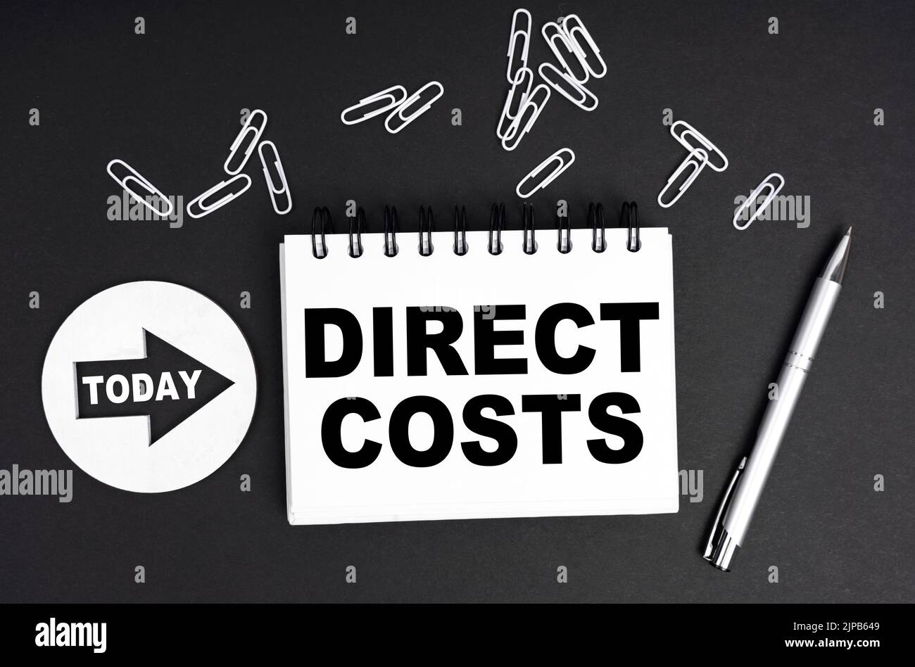 Business concept. On a black background, a round plate - Today and a ...